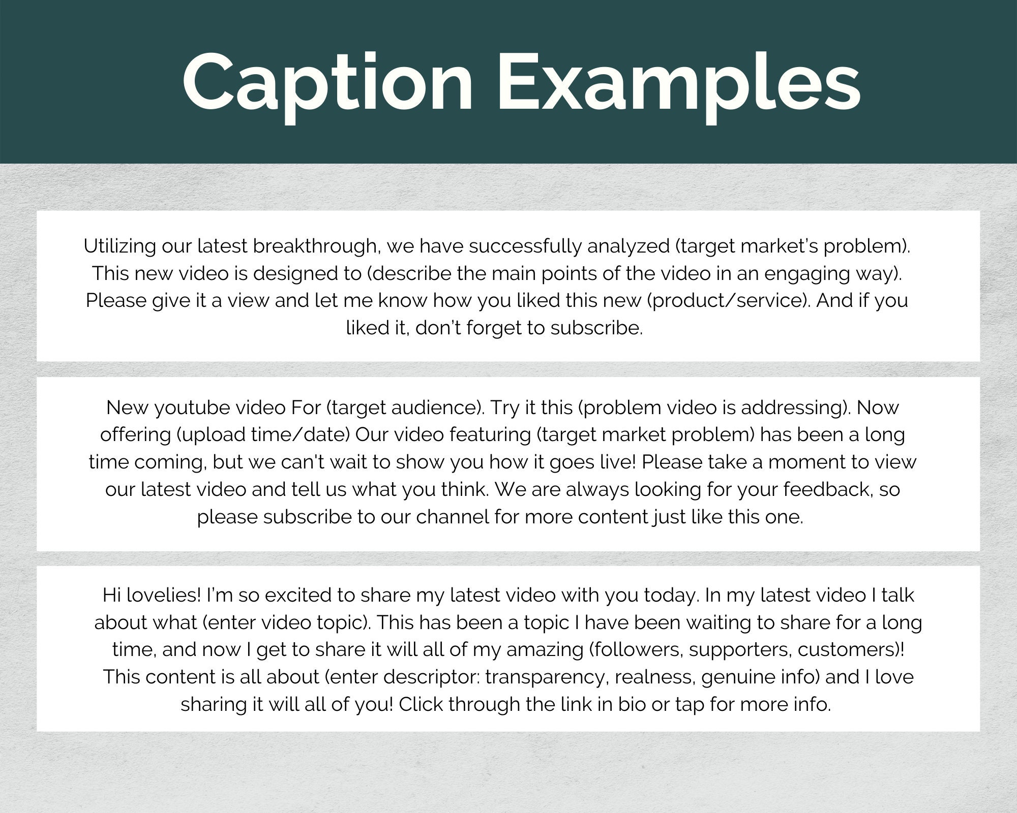 Youtube Instagram Captions | Video Promotion Caption Template | Youtube ...