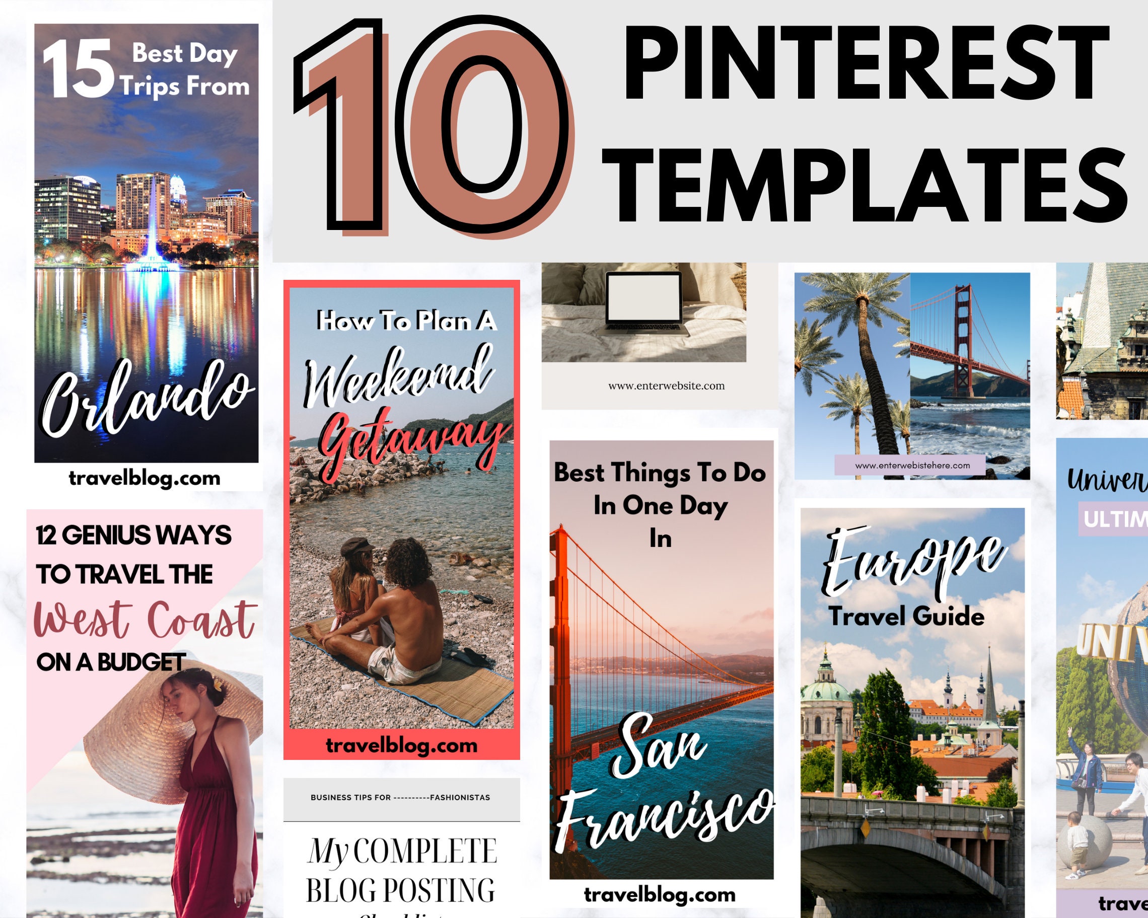 Travel Blog Pinterest Pin Templates Canva Editable Template | Etsy