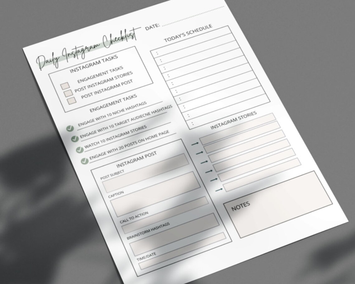 Daily Instagram Engagement Checklist Printable Social Media - Etsy