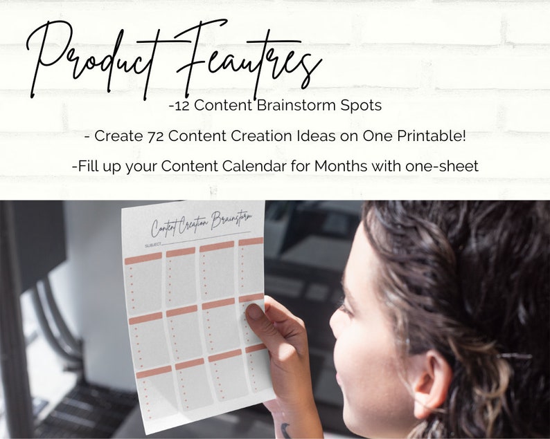 Content Creation Brainstorm Printable Worksheet, Social Media Manager ...