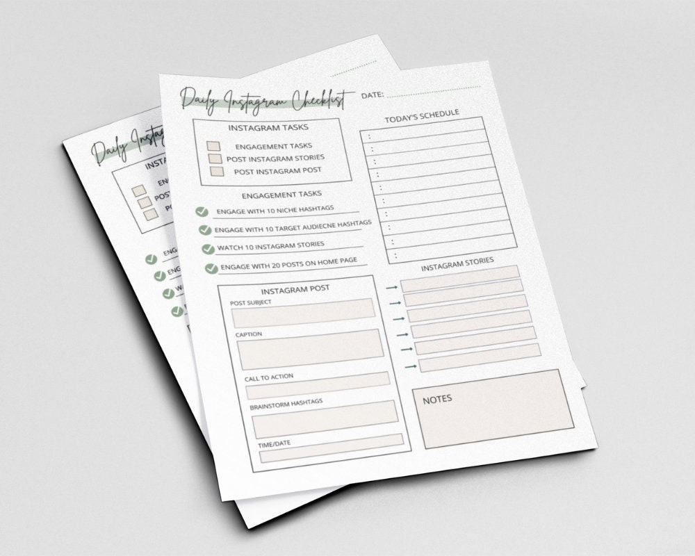 Daily Instagram Engagement Checklist, Printable Social Media Growth ...
