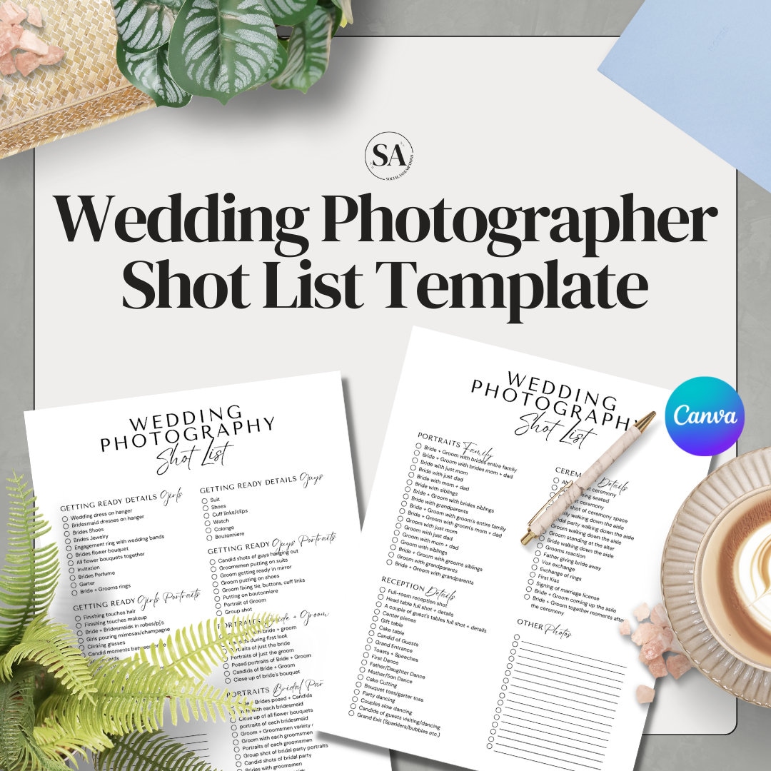 Wedding Photographer Shot List Template for Canva | Photography ...