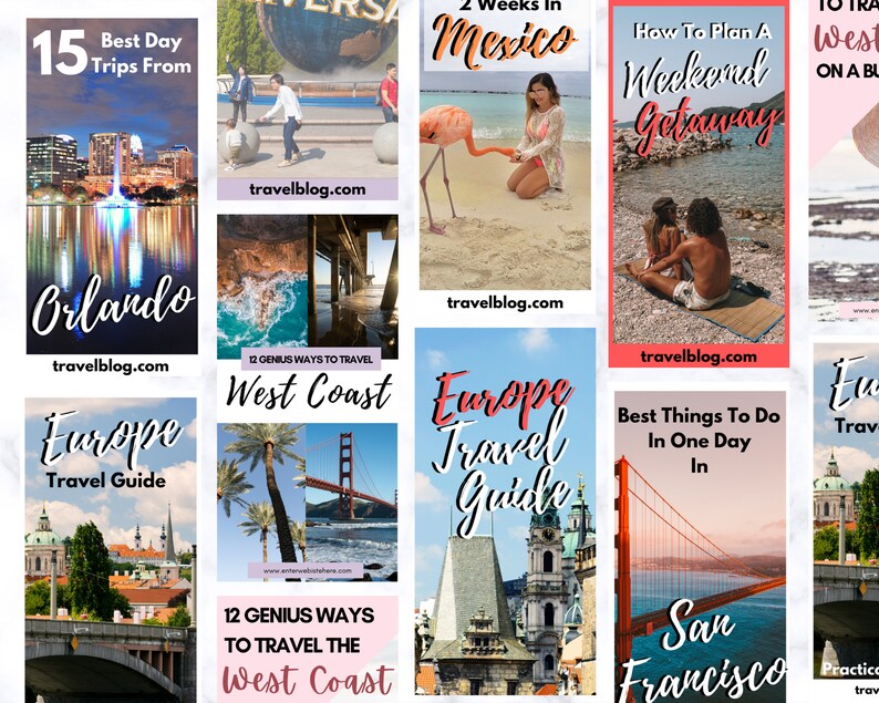 Travel Blog Pinterest Pin Templates Canva Editable Template | Etsy