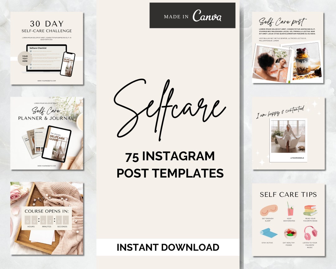 Self Care Instagram Post Templates for Canva Wellness - Etsy