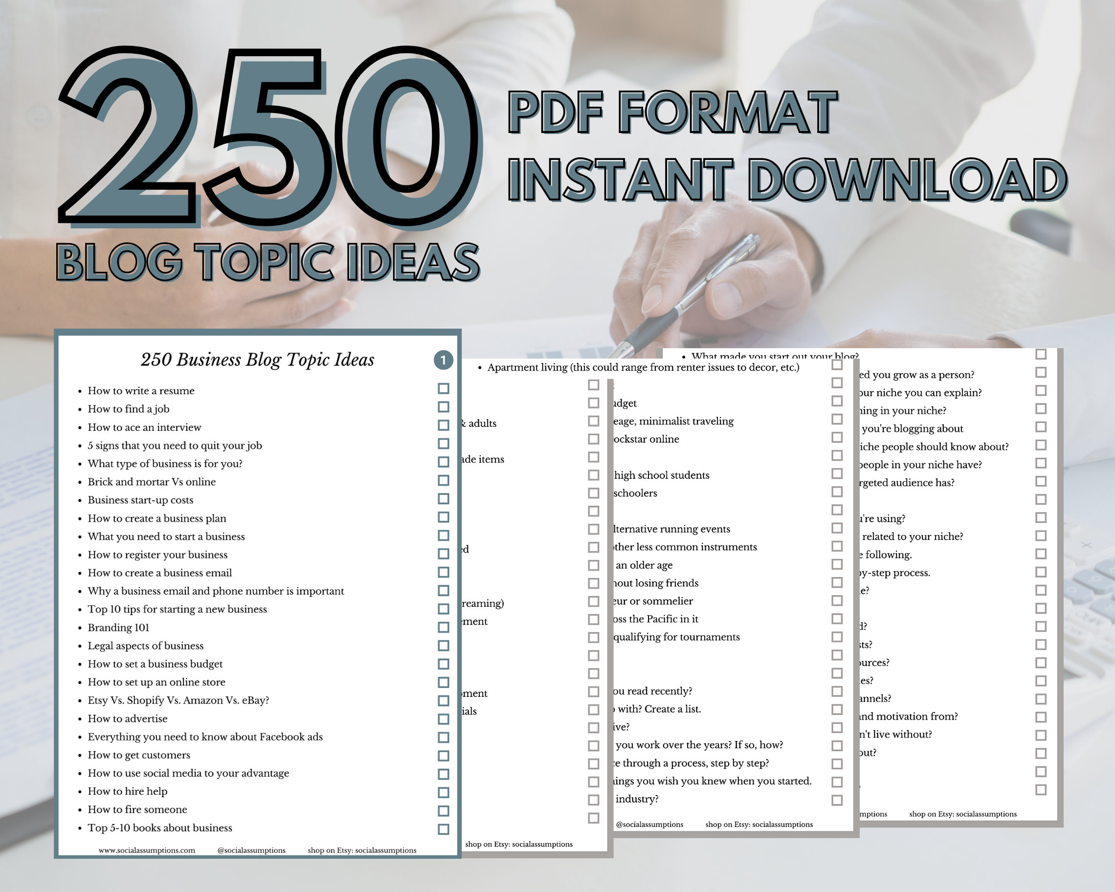 250 Business Blog Ideas | Blog Content Creation |blog Planning Sheets ...