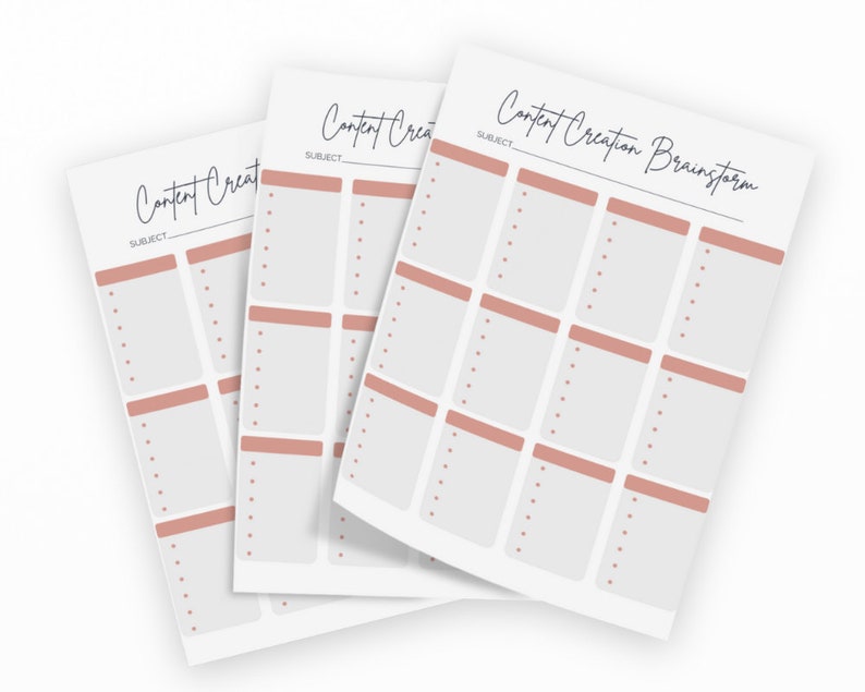 Content Creation Brainstorm Printable Worksheet, Social Media Manager ...