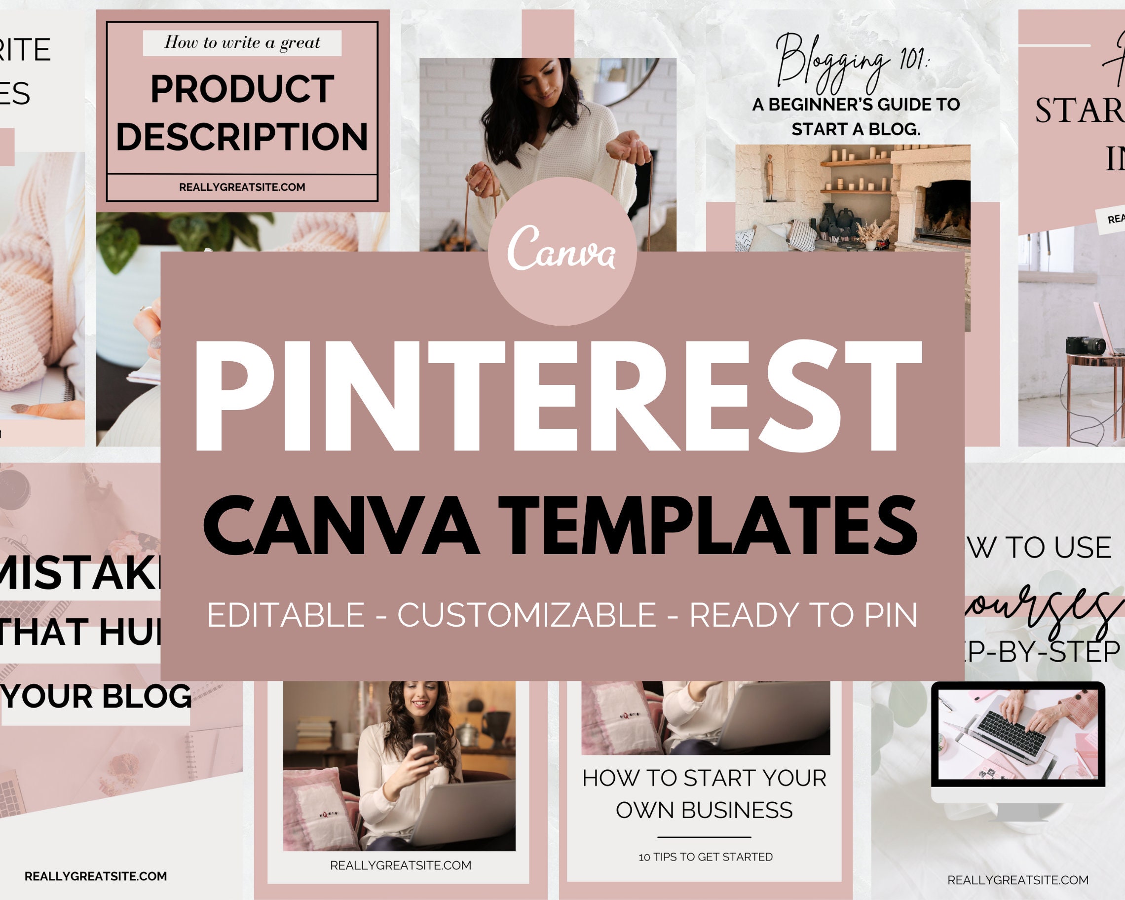 Pink Blog Pinterest Templates Canva Templates for Pinterest Marketing ...