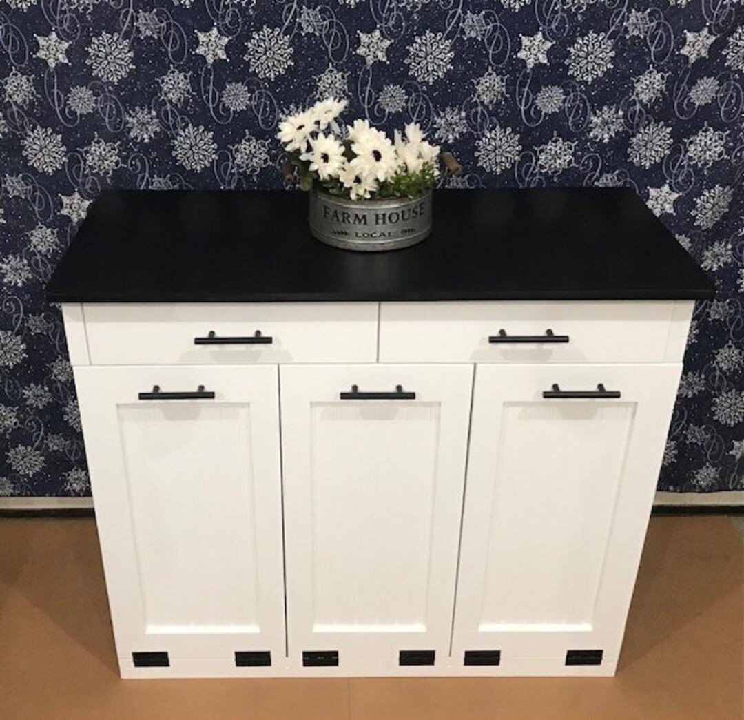 Farmhouse Triple Trash Bin With Drawers Wainscoting Framed - Etsy