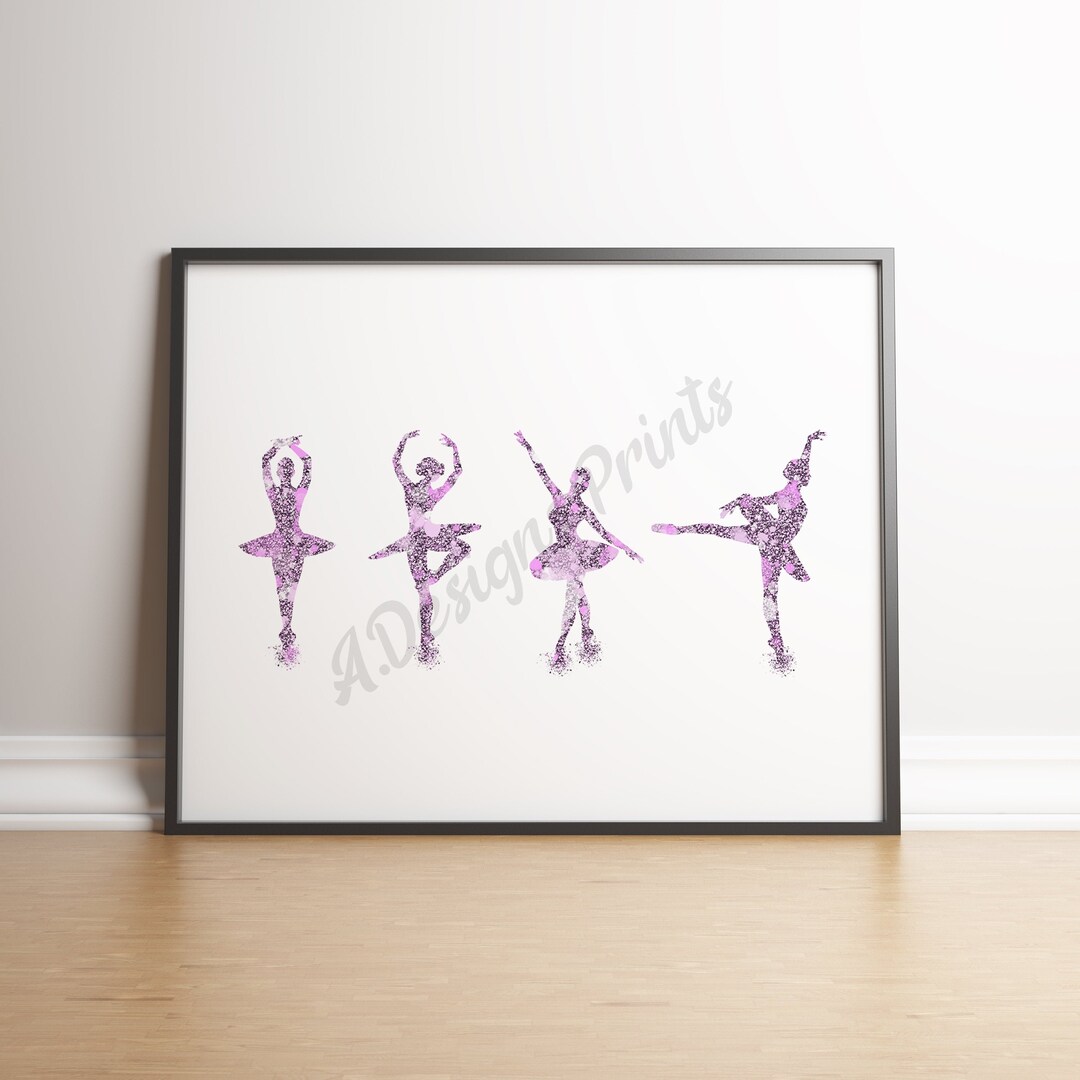 Pink Glitter Ballerina Dancing Silhouette Print // Printable Home Decor ...