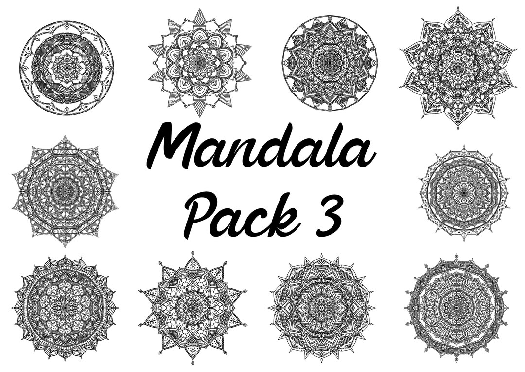 Mandala Pack 3 // Digital Print // Printable Pack of Ten // Colouring ...