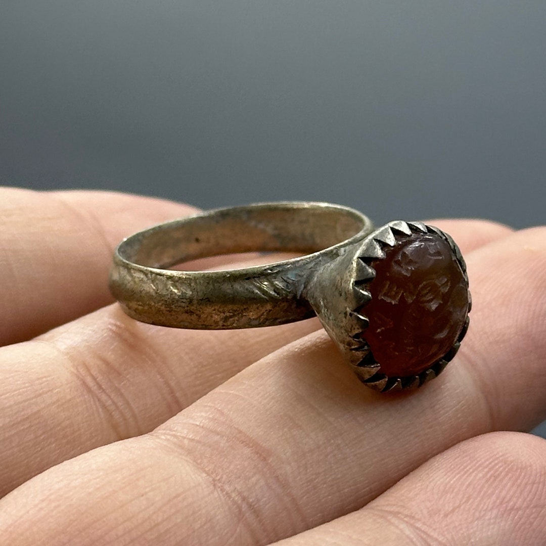 Old Ancient Roman Agate Stone With Animal Intaglio Insert Ring - Etsy