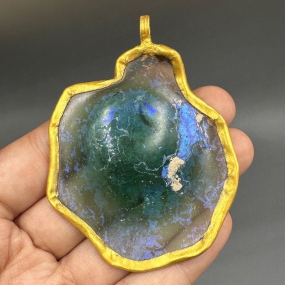 Very Rare Ancient Roman Glass Gold Gilded Large Penda… - Gem