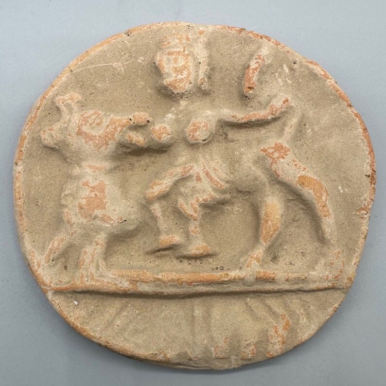 Very Unique Ancient Greek Terra Cotta Artistic Plate King Riding Animal ...