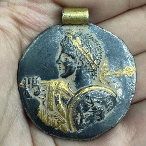 Ancient Roman King Coin silver 18k Gold Carved Pendan… - Gem