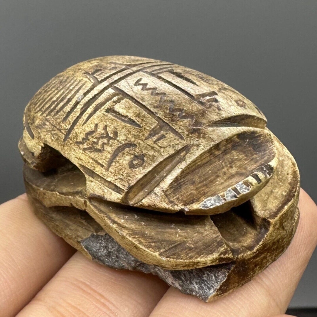 Genuine Ancient Egyptian Insect Stone Scarab With Carved Writing and ...