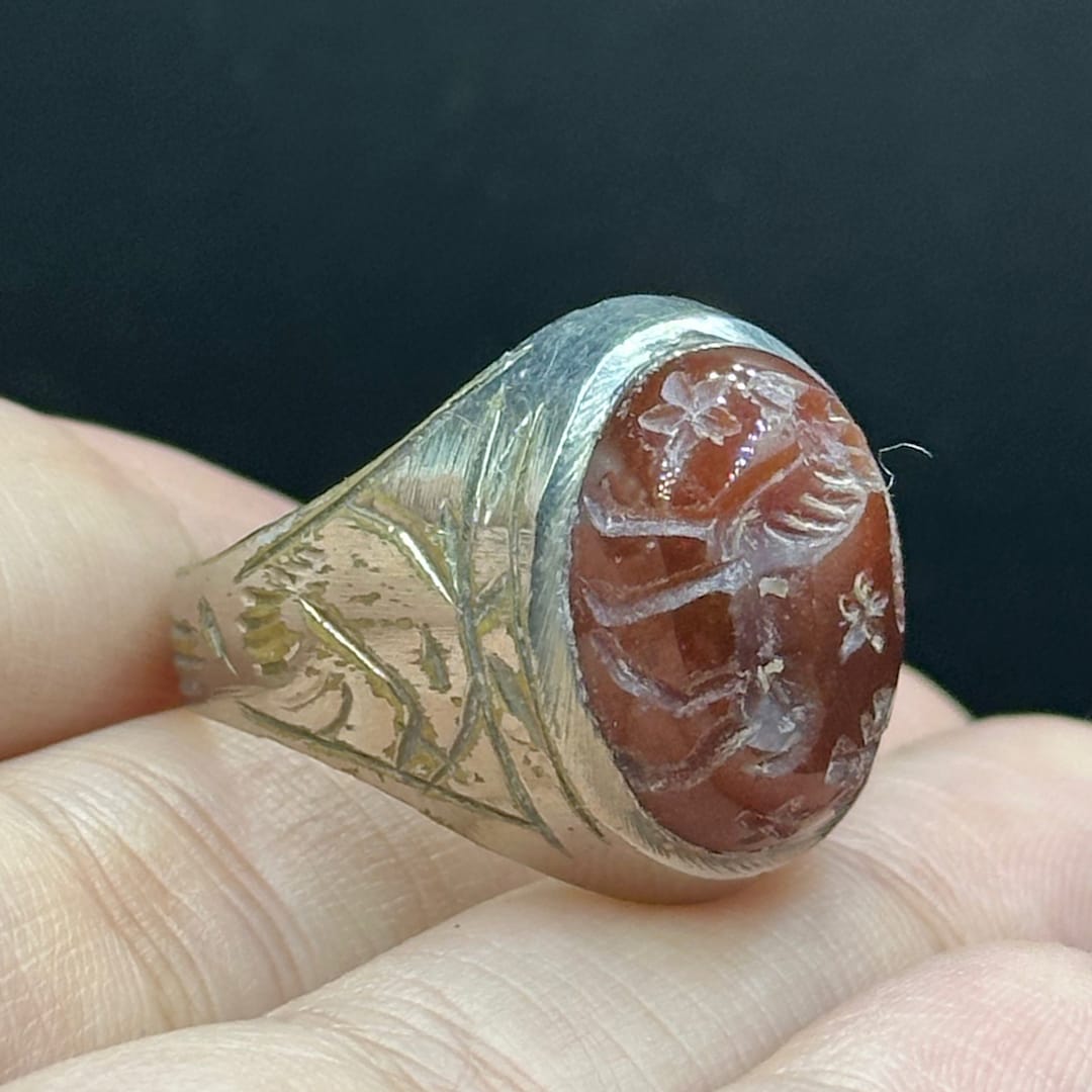 Beautiful Ancient Roman Ring With Horse Animal Intaglio on Agate Stone ...