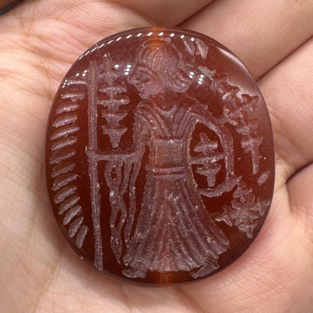 Authentic Artifact Ancient Roman King Standing Intaglio on Agate Stone ...