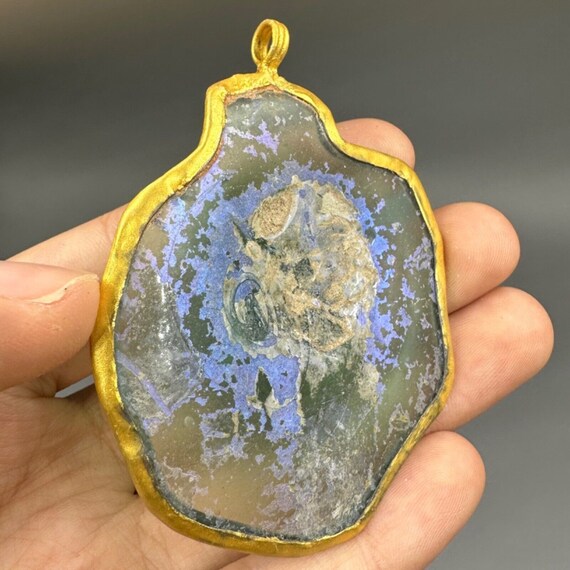 Very Rare Ancient Roman Glass Gold Gilded Large Penda… - Gem