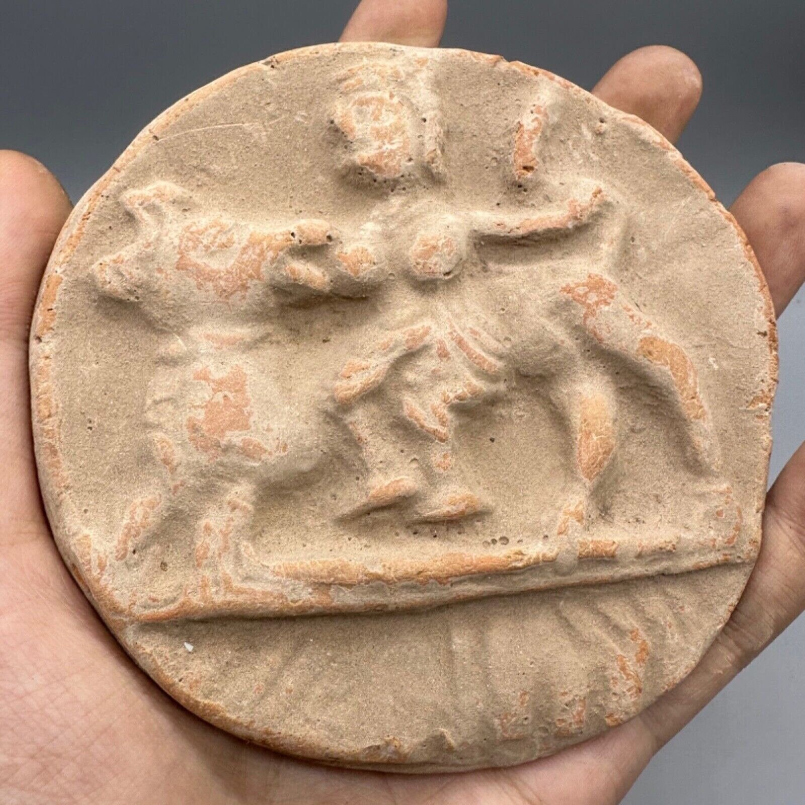 Very Unique Ancient Greek Terra Cotta Artistic Plate King Riding Animal ...