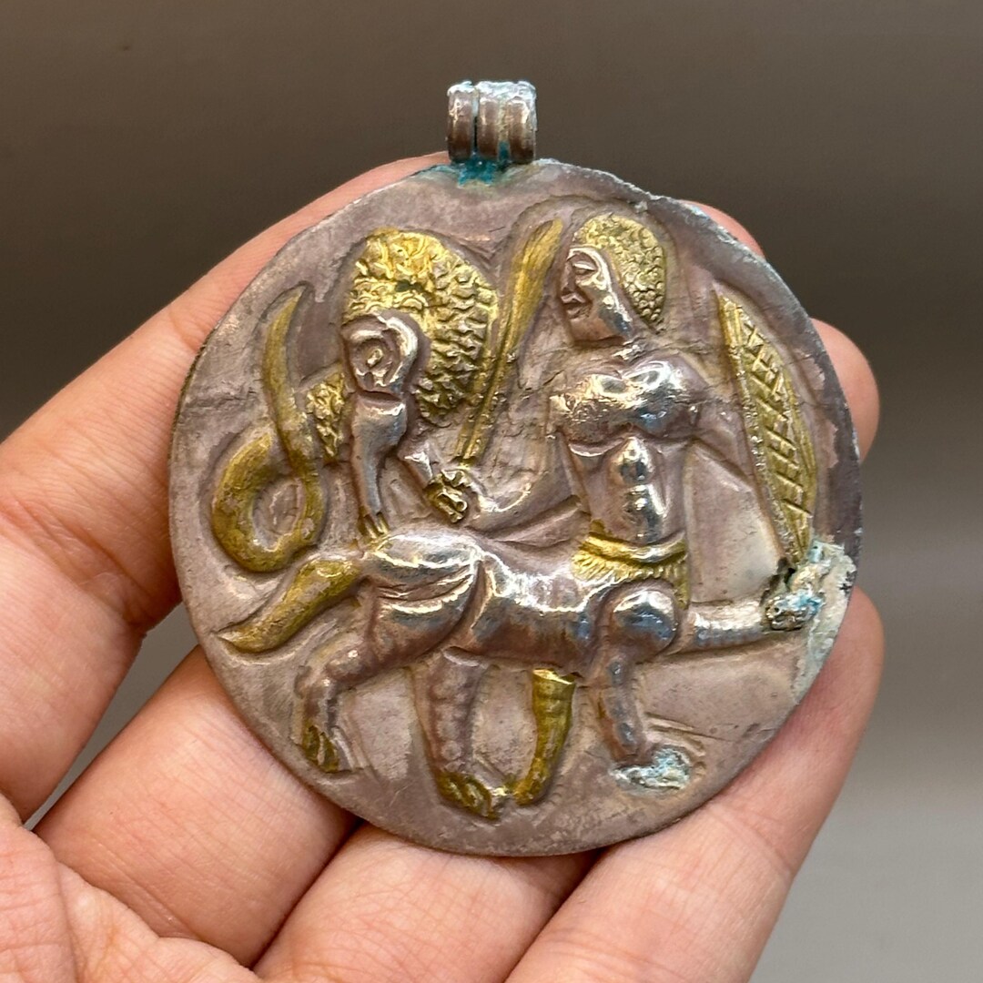 Ancient Greek Silver Mythical Creature Pendant With 18k Gold Plated ...