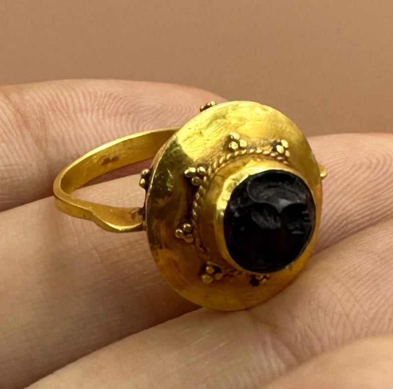 A Rare Ancient Roman 18k Gold Ring With King Portrait Intaglio on Rare ...