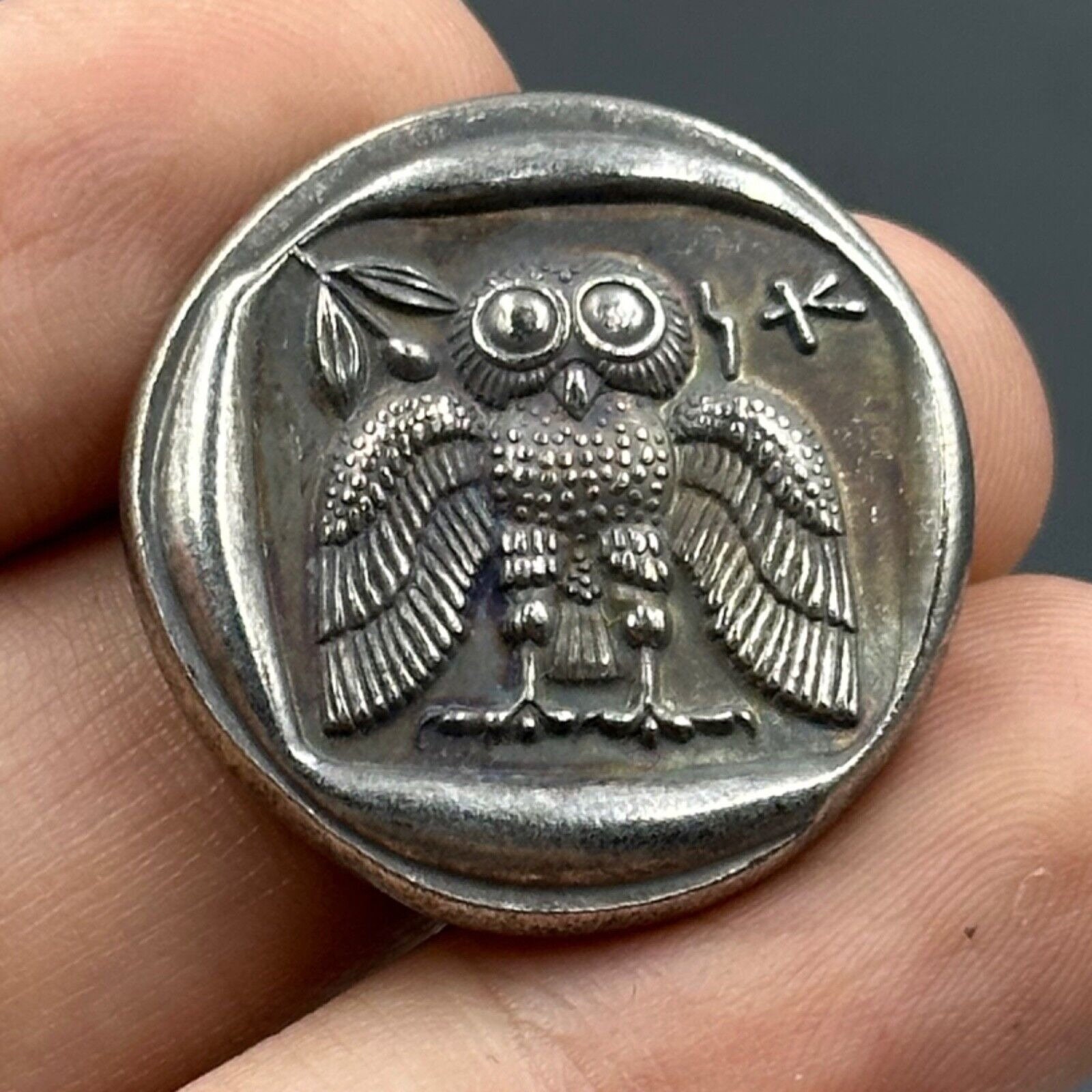 Rare Ancient Greek Athens Attica Owl Silver Coated Old Coin in Mint ...