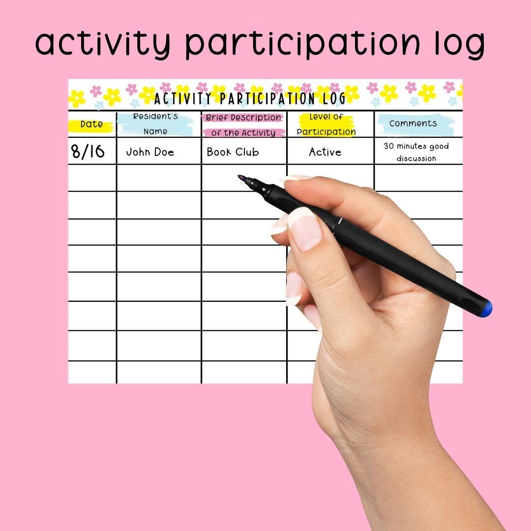 Resident Participation Log|activity Director|activity Assistant|senior ...