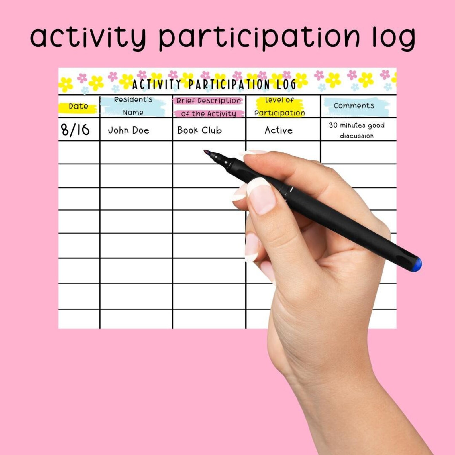 Resident Participation Log|activity Director|activity Assistant|senior ...