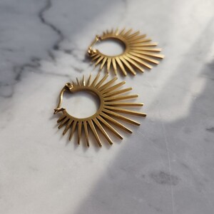 Stainless Steel Sunburst Gold Color Earrings/spike Hoop Earrings/best ...