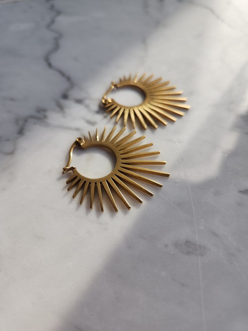 Stainless Steel Sunburst Gold Color Earrings/spike Hoop Earrings/best ...