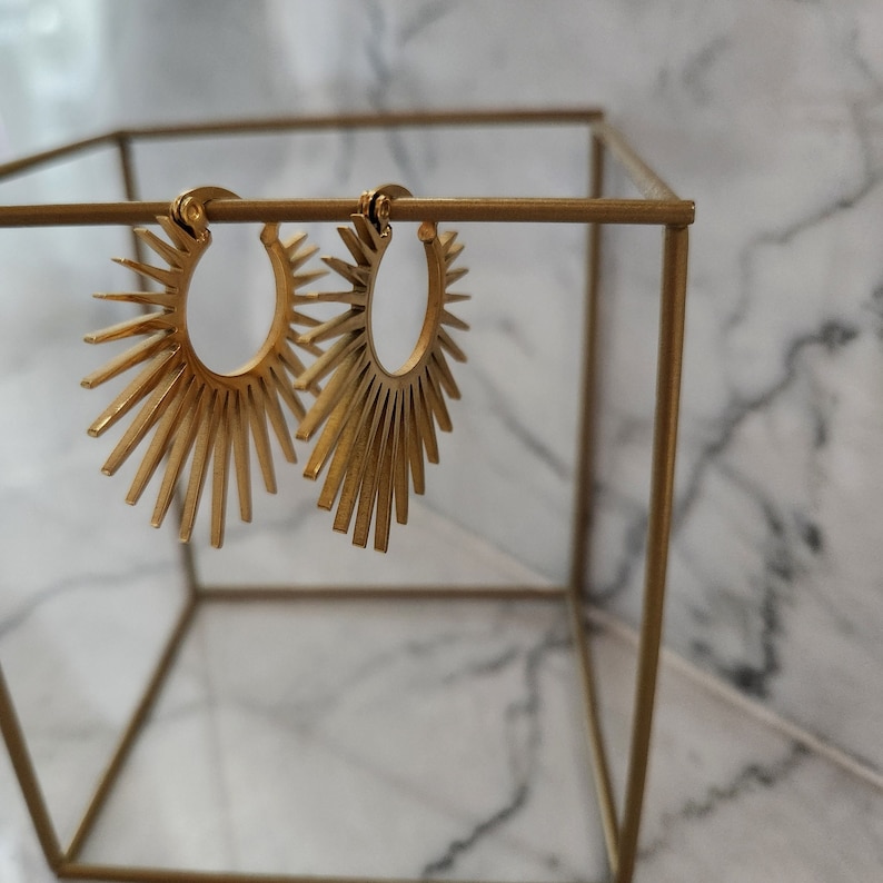 Stainless Steel Sunburst Gold Color Earrings/spike Hoop Earrings/best ...