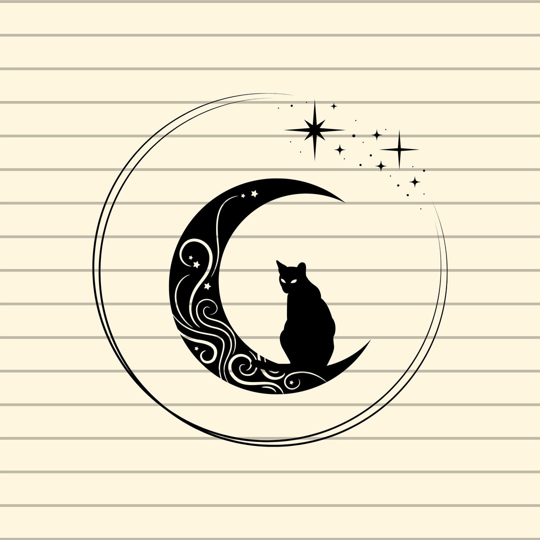 Moon Cat Stars Svg, Cat and Moon Svg, Black Cat Svg, Magical Cat Svg ...