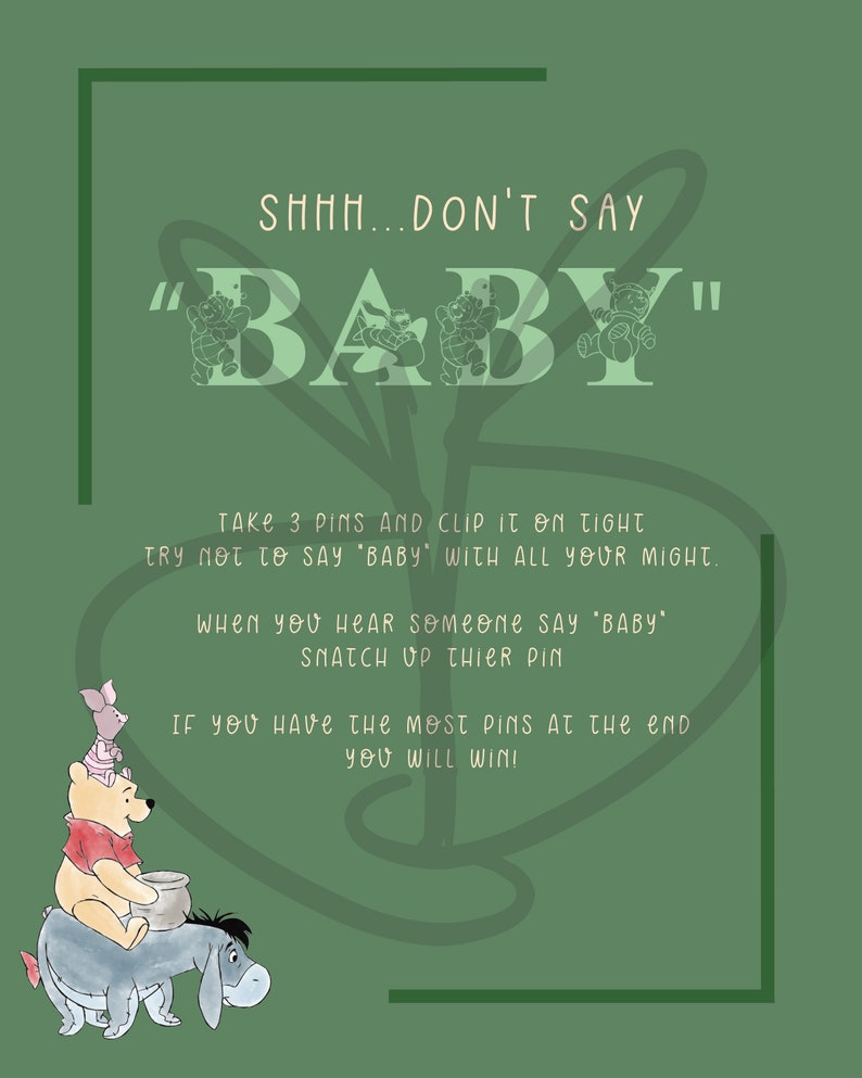 Winnie the Pooh Themed Baby Shower Game Signs - Printable Digital Files ...