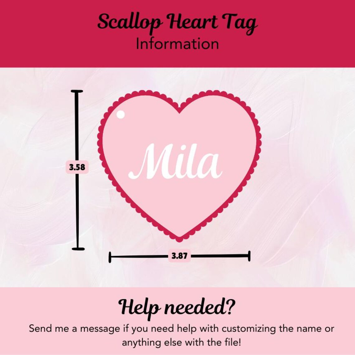 Editable Scalloped Heart Name Tag Laser Cut File - Etsy