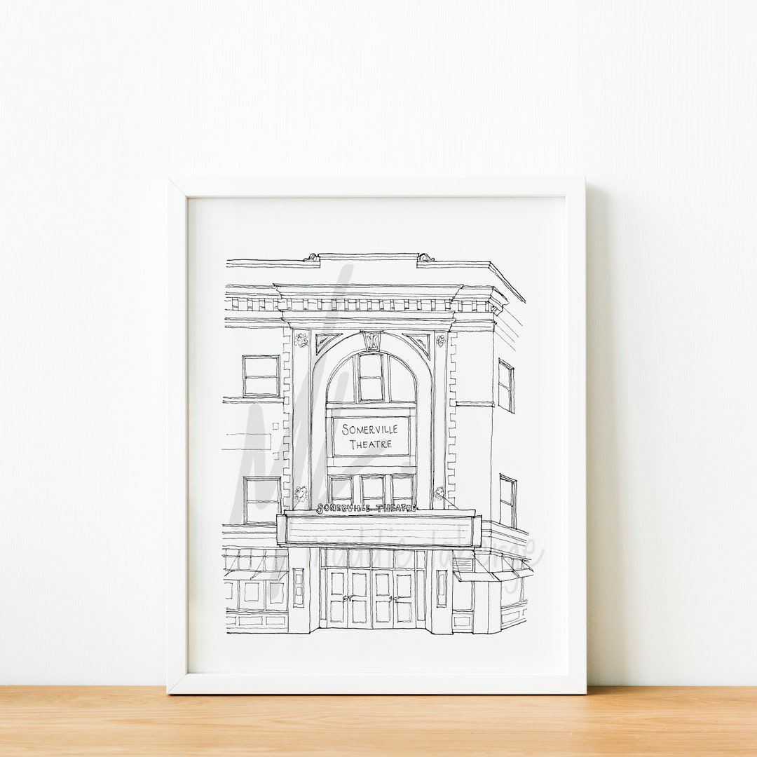 Somerville Theatre, Davis Square, Handdrawn Print - Etsy