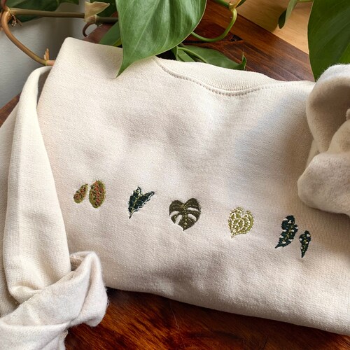 Plant Trio Leaf Sweatshirt Embroidered Crewneck Sweater - Etsy