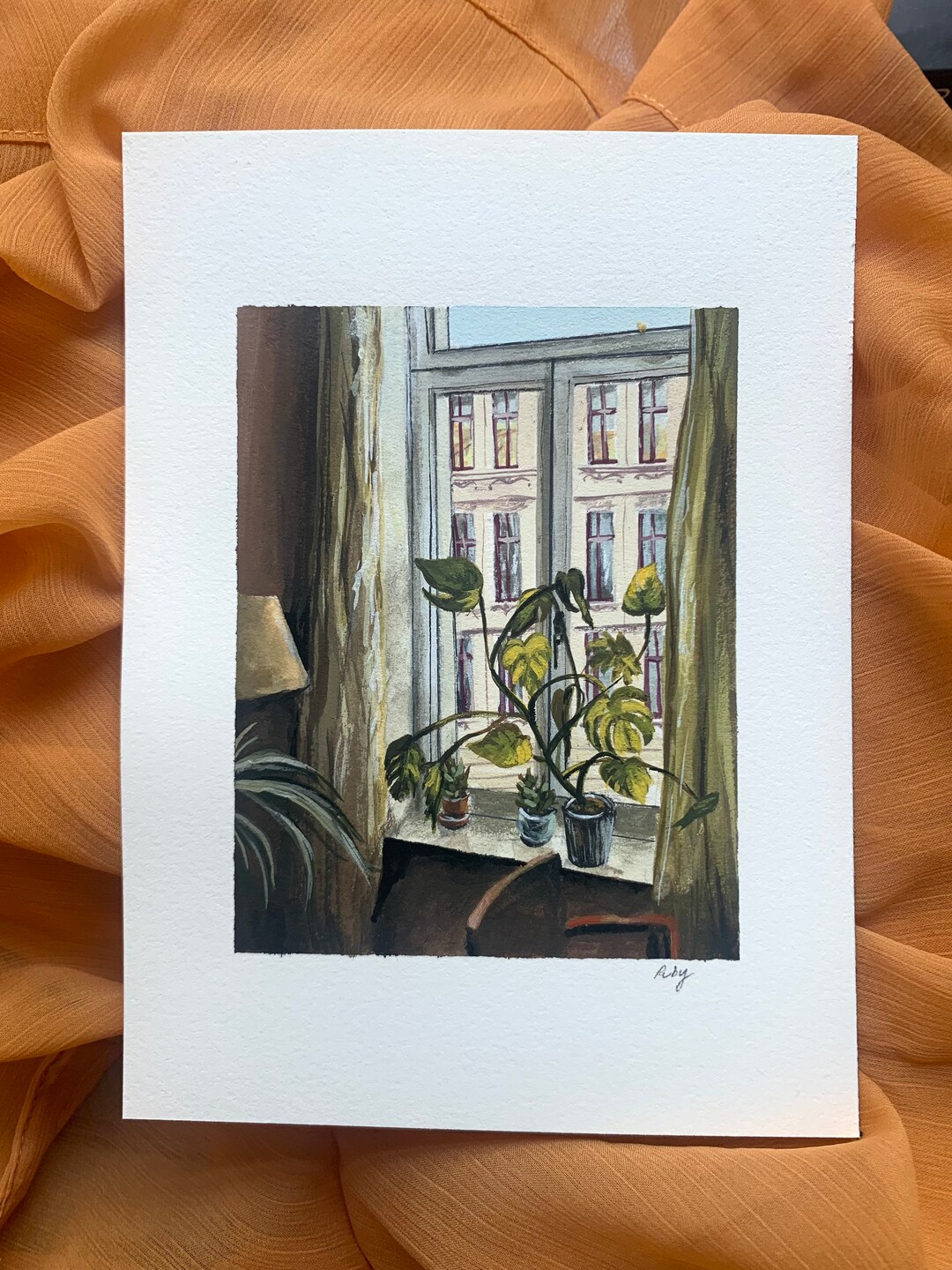 Original Gouache Monstera Window Painting - Etsy