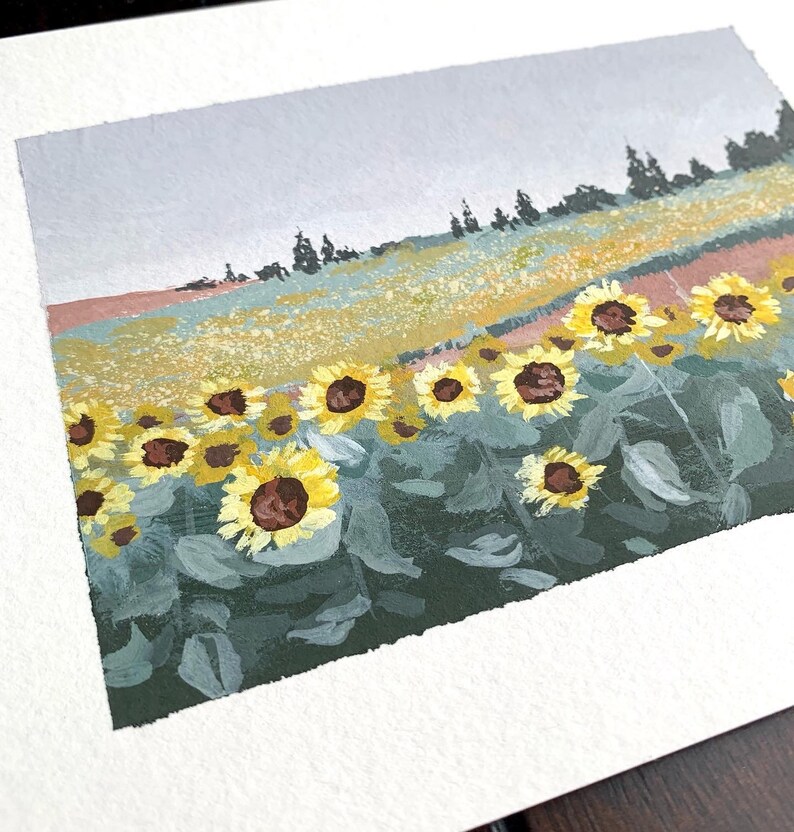 Original Gouache Sunflower Farm Painting - Etsy