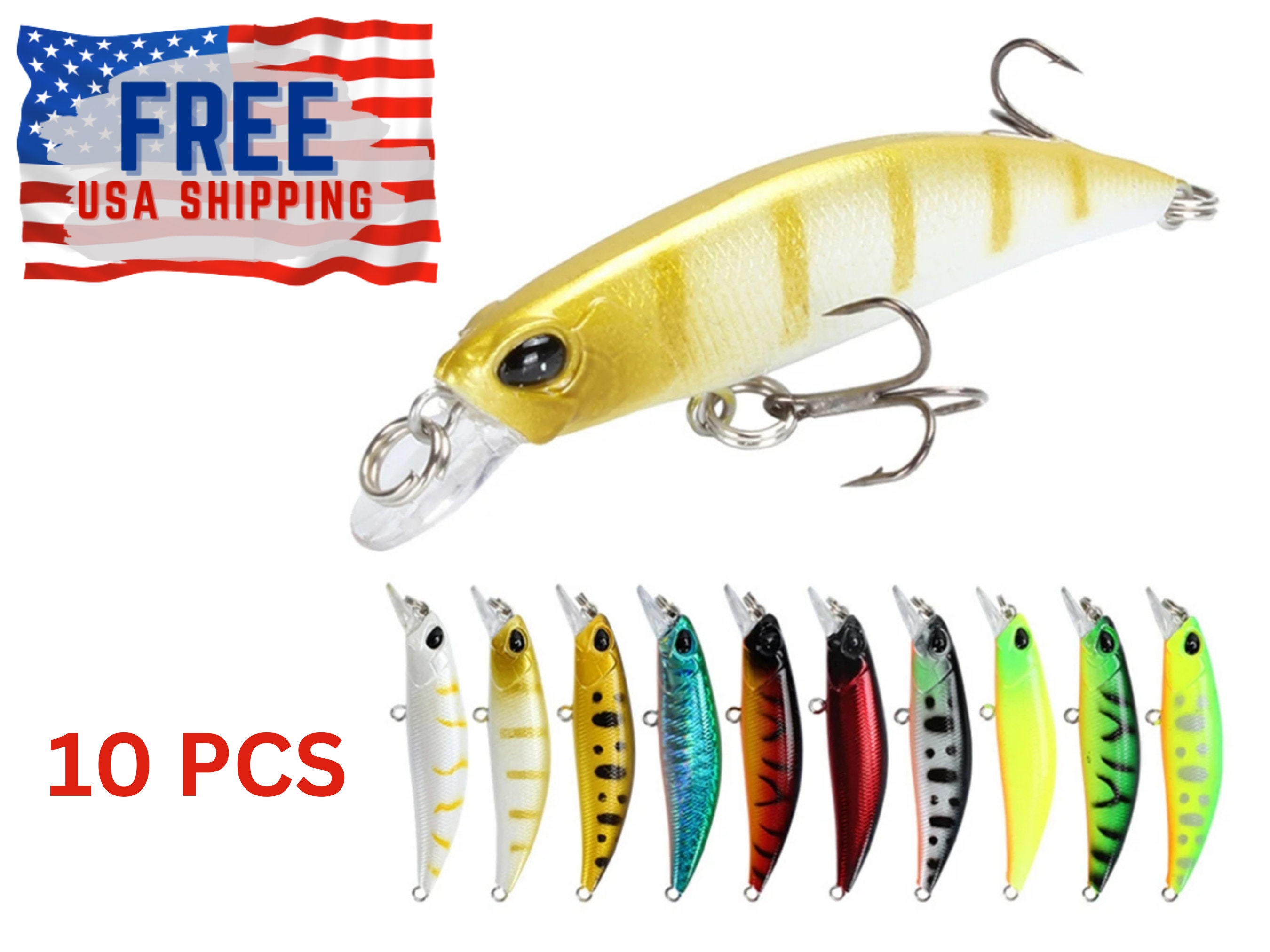SET OF 10 Handmade Crankbait Fishing Lures Hard Bait Minnow Crank ...