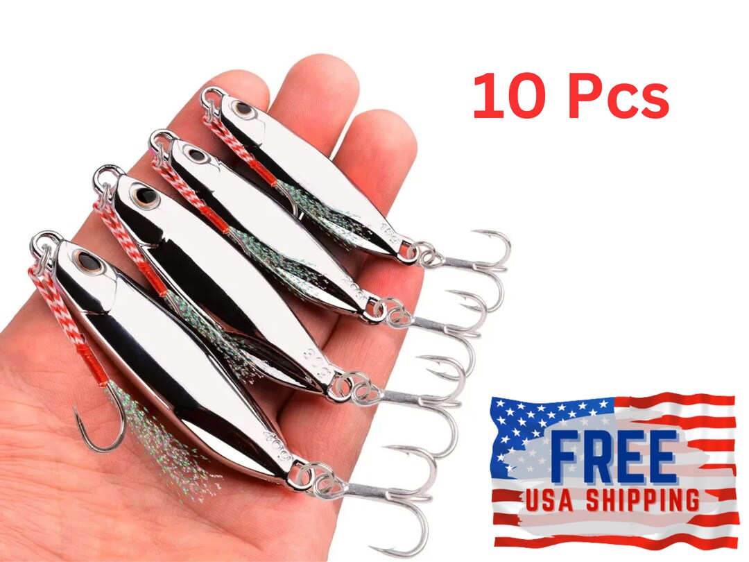 SET OF 10 Handmade Jig Fishing Lures for Tuna Bass Perch Pike Zander ...
