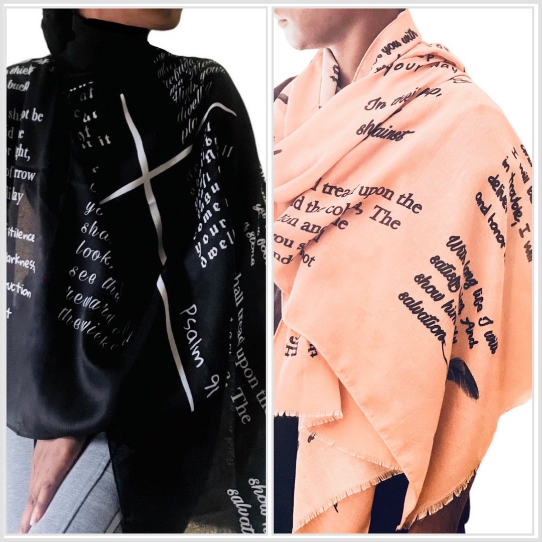 PSALM 91 Black & Nude Christian Scarf With Bible Verse, Scriptural ...