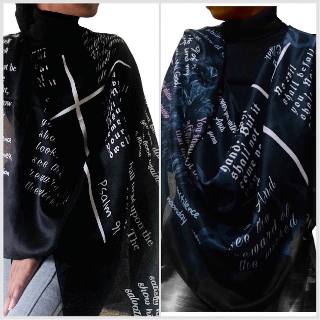 PSALM 91- Black & White- Christian Scarf With Bible Verse, Scriptural ...