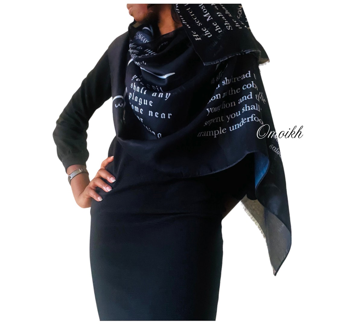 PSALM 91- Black & White- Christian Scarf With Bible Verse, Scriptural ...