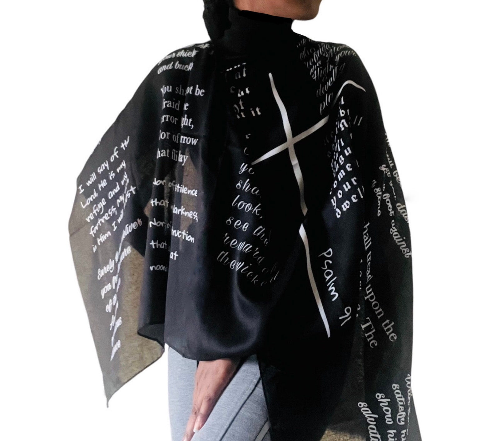 PSALM 91- Black & White- Christian Scarf With Bible Verse, Scriptural ...