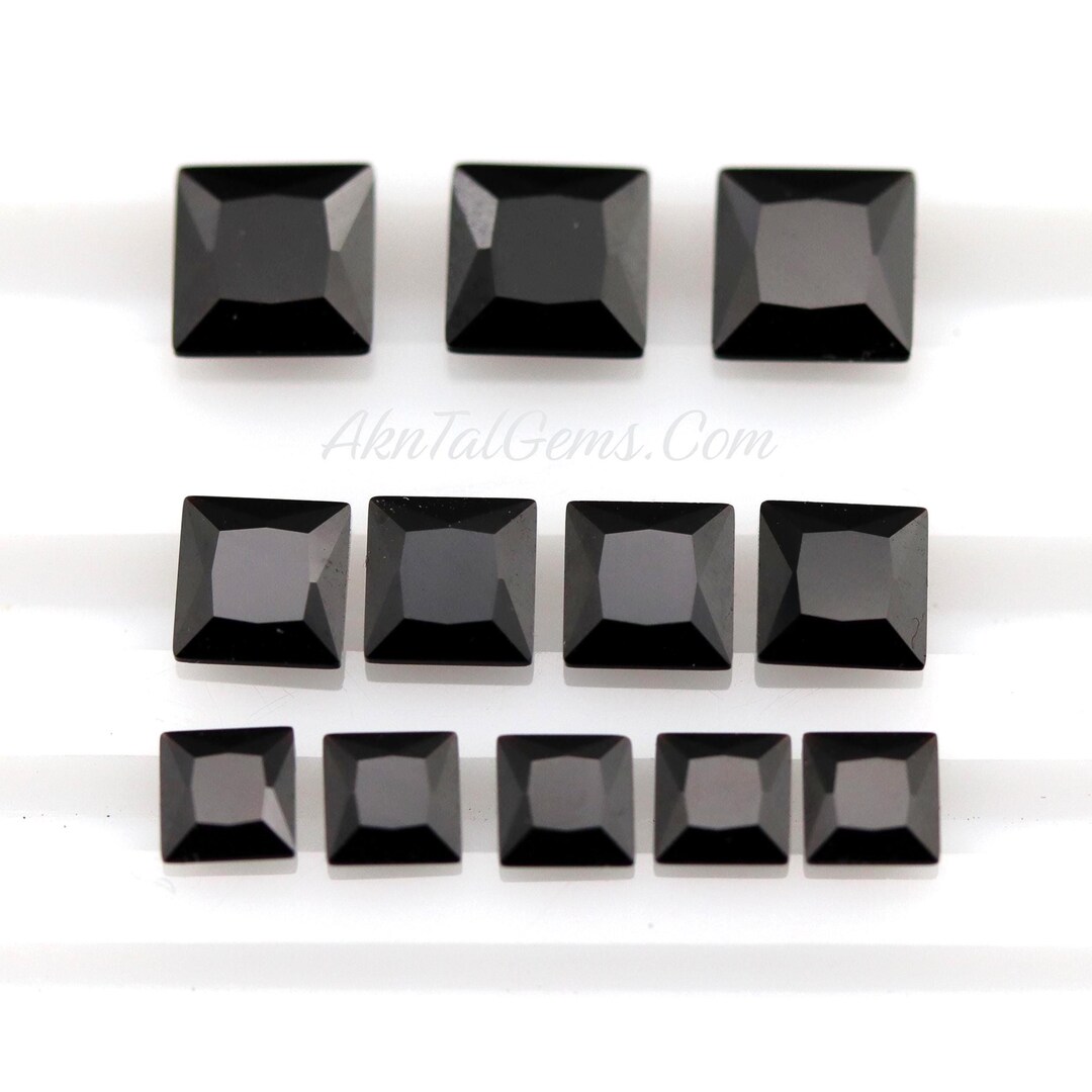 Onyx Black Color Square Princes Cut Nano Crystal Heat Resistant Lab ...