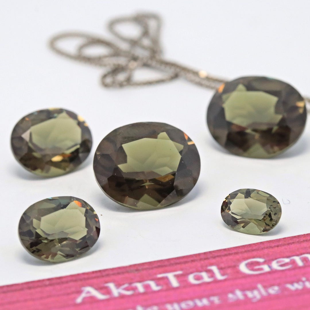 Oval Cut Olive Green Grey Nano Crystal Heat Resistant Artificial Gray ...