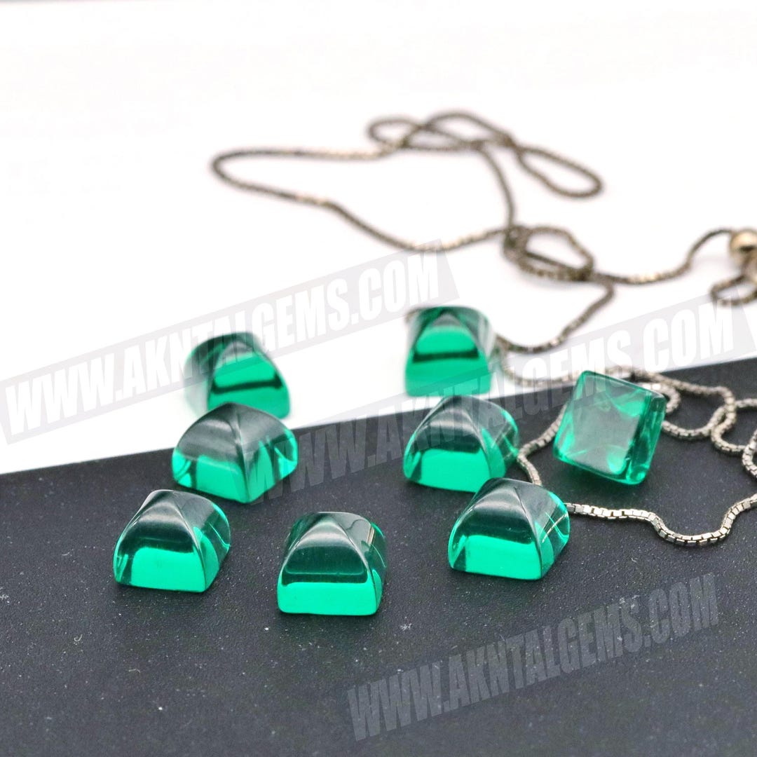 Emerald Green Nano Crystal Cabochon: Square Pyramid Cut, Heat Resistant ...
