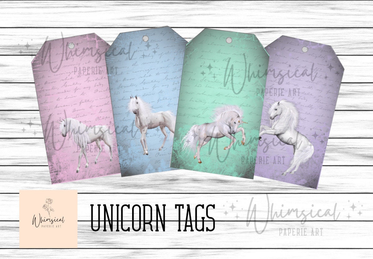 Unicorn Tags Printable, Unicorn Junk Journal, Journal Ephemera, Digital ...