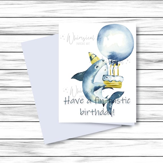 Kids Shark Birthday Card Printable Downloadable Birthday Card - Etsy