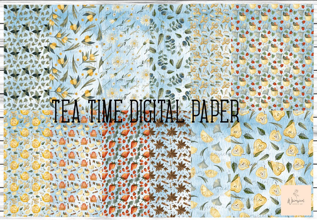 Tea Time Digital Paper Printable Paper for Card Making Tea - Etsy